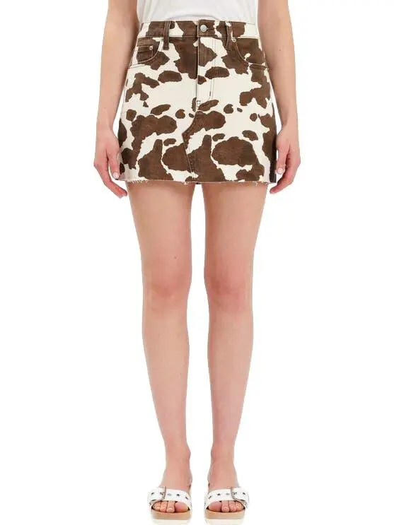 DAZE Malibu Raw Hem Denim Miniskirt - Spotted