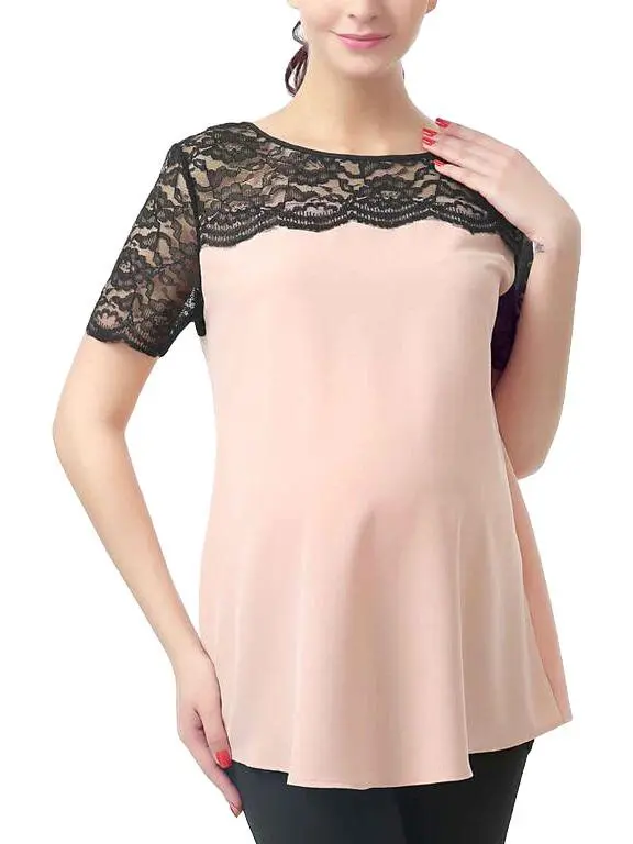 KIMI + KAI Paisley Lace Yoke Maternity Blouse - Blush