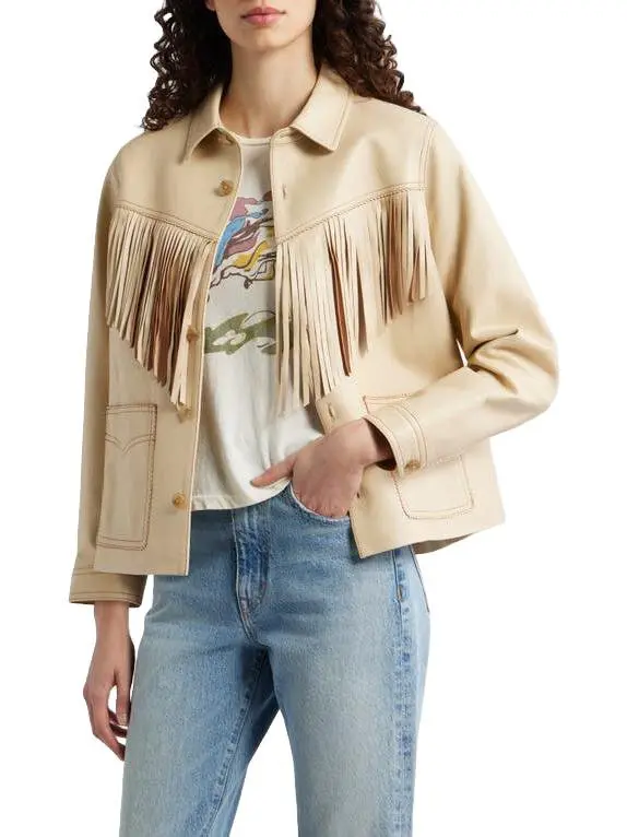 The Great. Leather Fringe Jacket - Toasted Almond