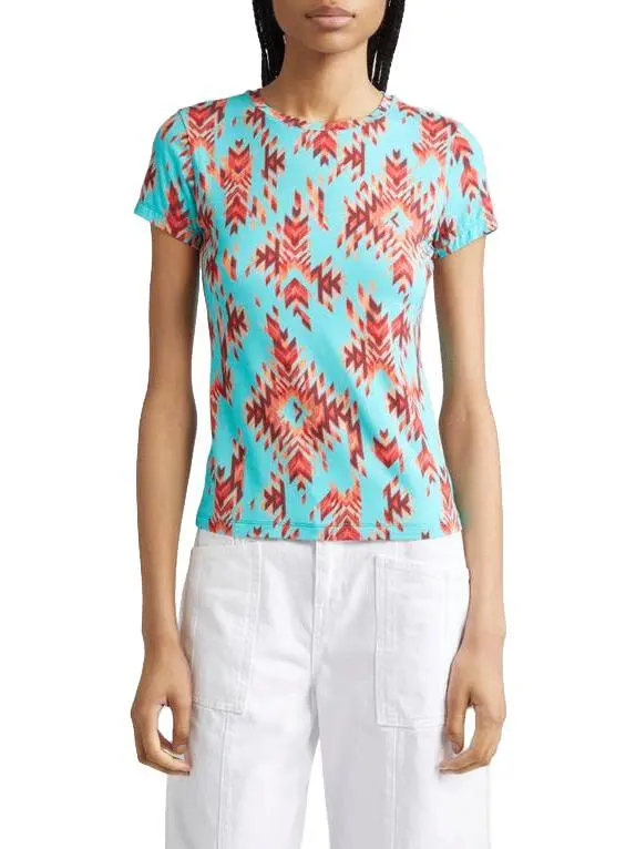 L'Agence Printed Fitted T-shirt - Pool Blue Mt Ganado Print