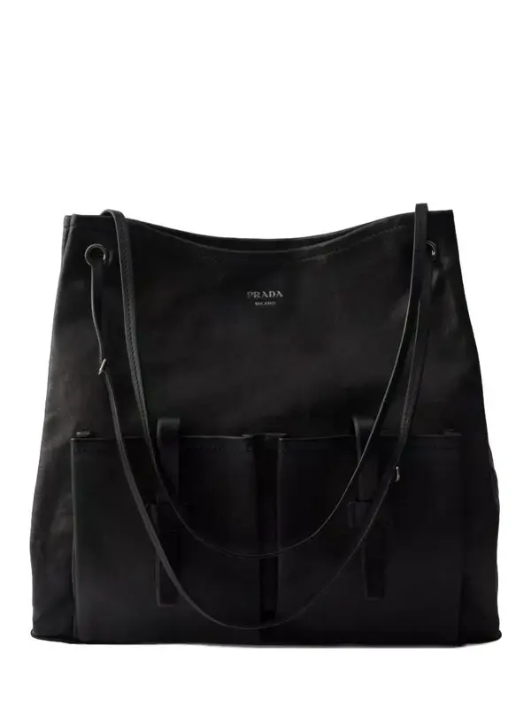 Prada Large Route Leather Tote Bag - Black