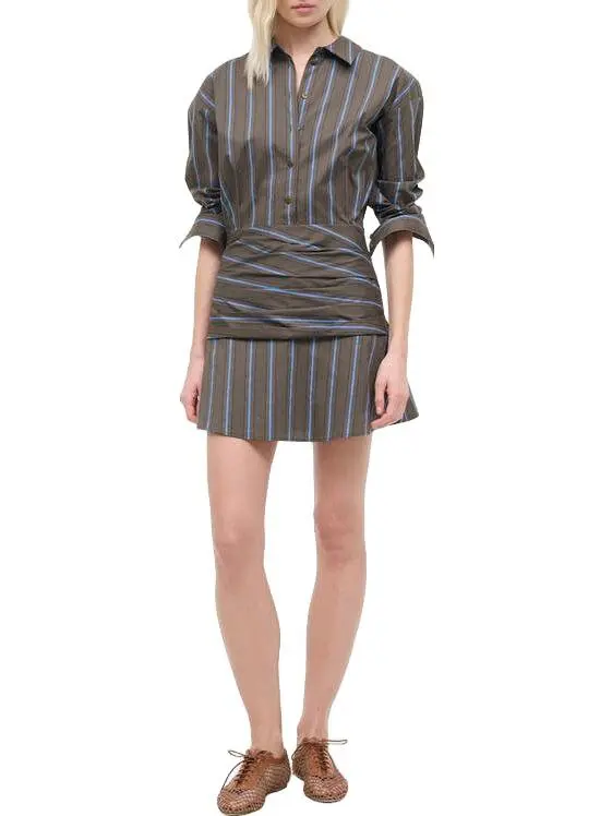 Staud Indya Pinstripe Mini Shirtdress - Huntington Stripe