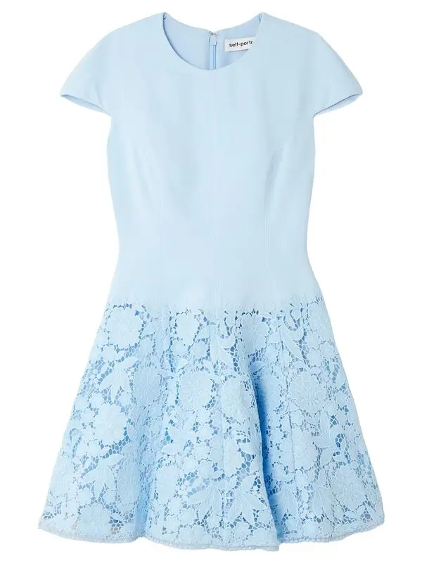 SELF-PORTRAIT Crepe And Guipure Lace Mini Dress - Blue