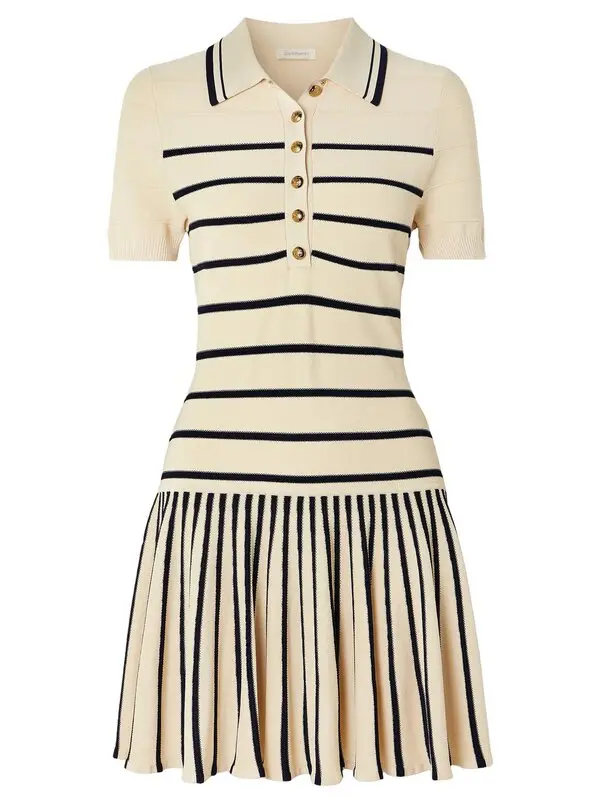 Zimmermann Luna Pleated Ribbed-knit Mini Dress - Cream