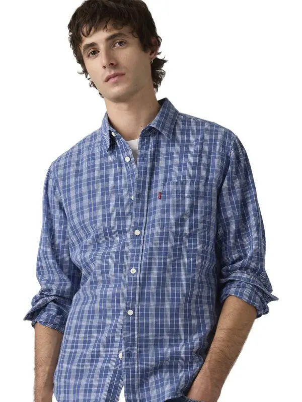LEVI'S Classic One Pocket Standard Fit Cotton Linen Shirt - Hakan Plaid Sunshine