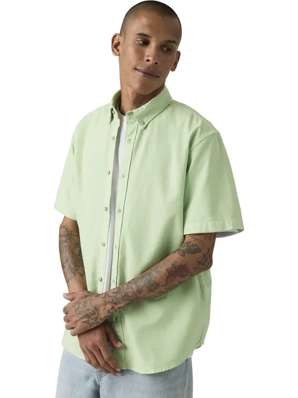 LEVI'S Authentic Short-sleeve Button-down Garment Dye Shirt - Garment Dye Cameo Green