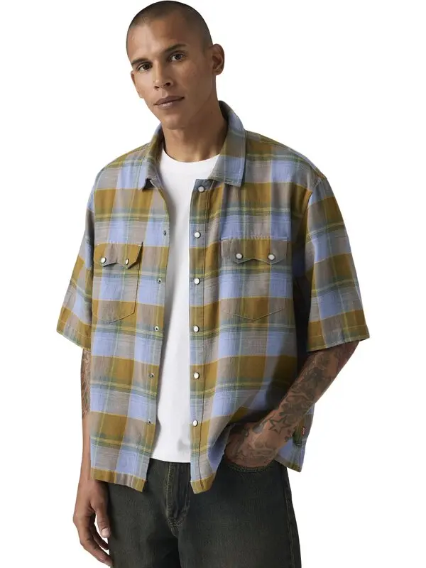LEVI'S Short-sleeve Boxy Western Shirt Chambray - Camran Plaid Troposphere