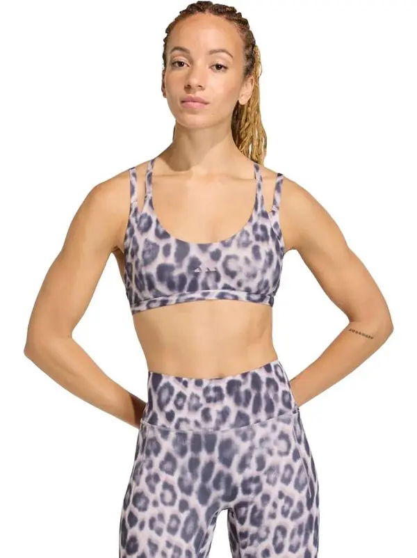 Adidas Optime Leopard Strappy Light Support Bra Ice Purple - Ice Purple / Preloved Fig / Black