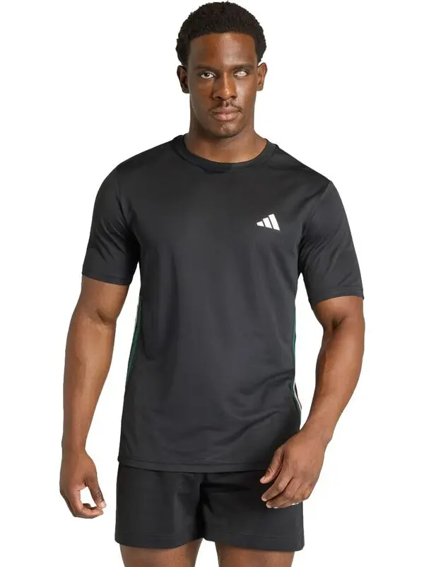 Adidas Workout Essentials Base 3-stripes T-shirt - Black / Team Dark Green / White / Better Scarlet
