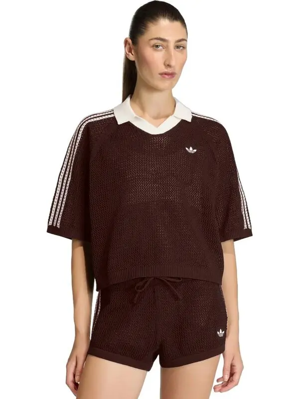 Adidas Knitted Crochet Polo - Aurora Coffee