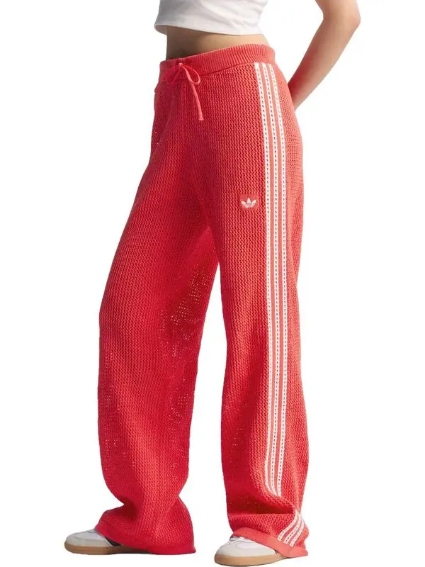 Adidas Knitted Crochet Firebird Track Pants - Semi Lucid Red