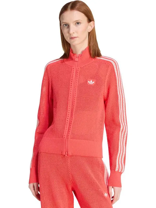 Adidas Knitted Crochet Firebird Track Top - Semi Lucid Red