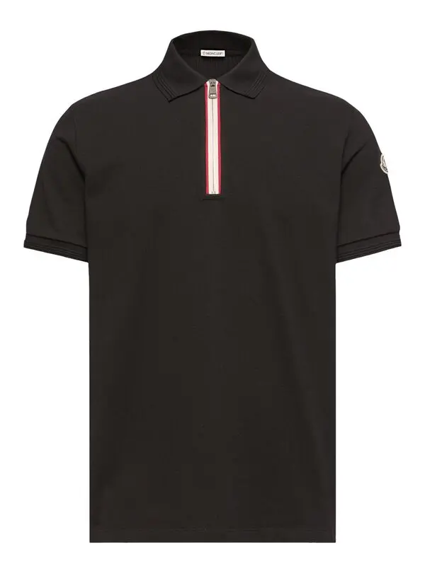Moncler Tricolor-trimmed Cotton Polo Shirt - Black
