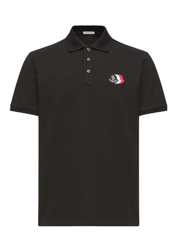 Moncler Logo Patch Cotton Piquet Polo Shirt - Black