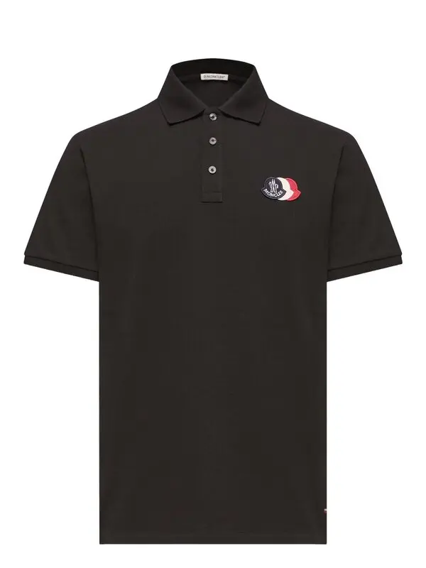 Moncler Logo Patch Cotton Piquet Polo Shirt - Black