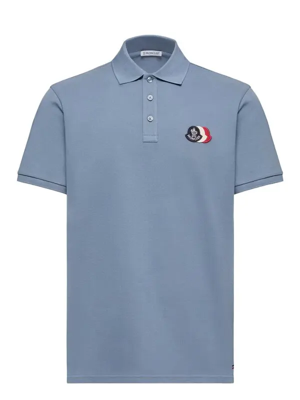 Moncler Logo Patch Cotton Piquet Polo Shirt - Blue
