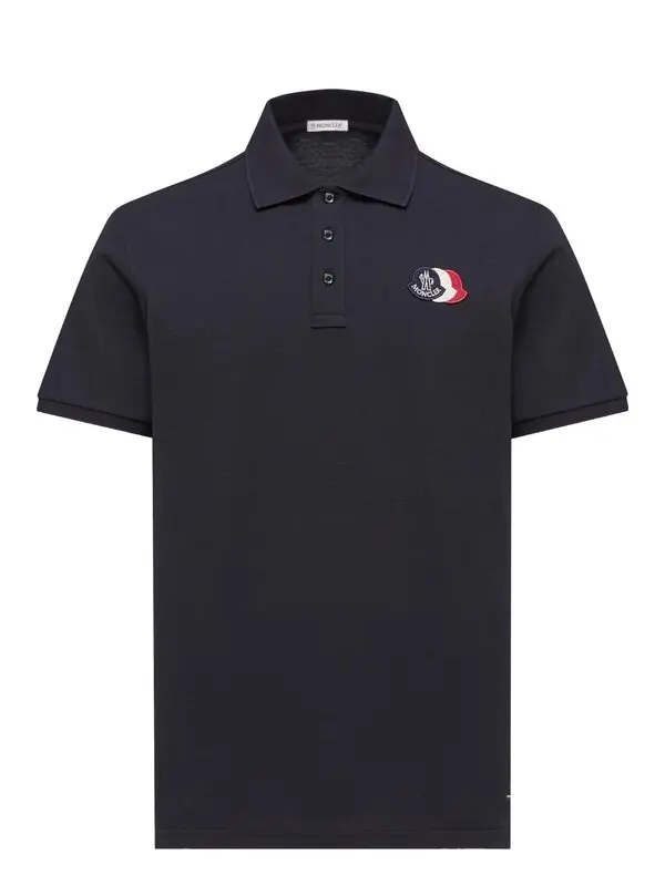 Moncler Logo Patch Cotton Piquet Polo Shirt - Blue