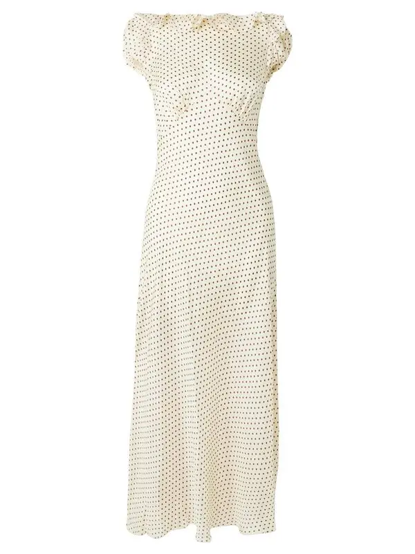DÔEN Emerence Ruffled Polka-dot Silk-blend Twill Midi Dress - Neutrals