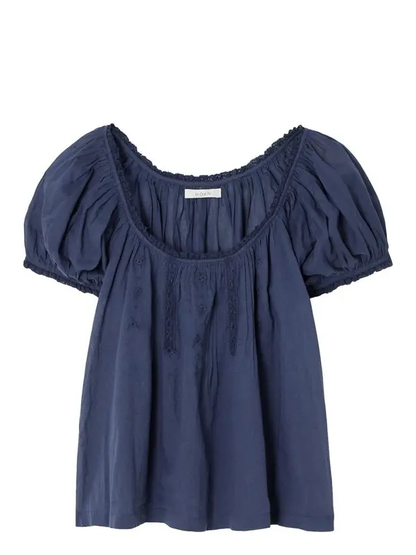 DÔEN Frederica Lace-trimmed Organic Cotton-voile Blouse - Blue