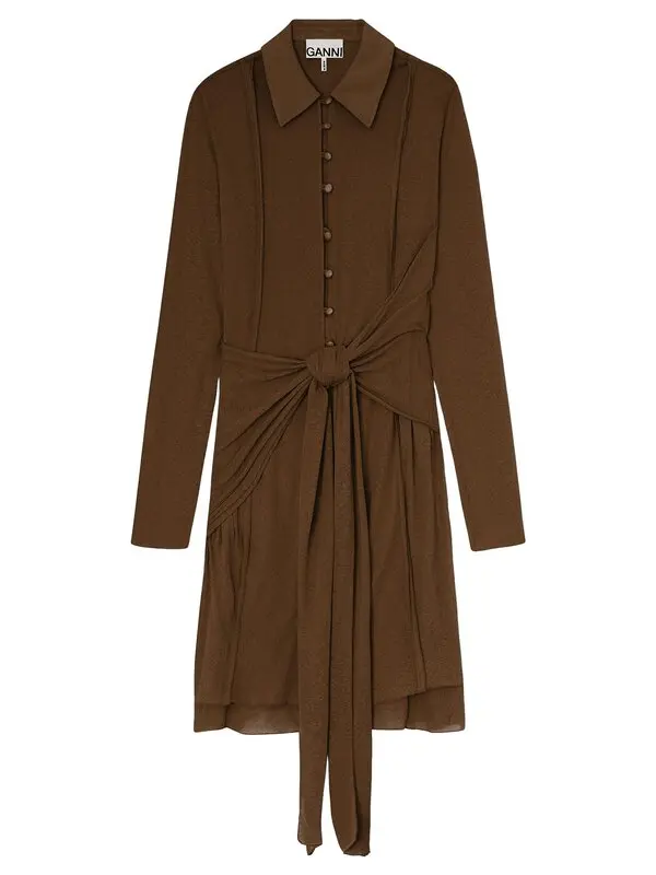 GANNI Short Shirt Dress - Brown