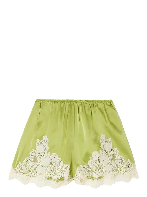 DÔEN Iona Lace-trimmed Silk-satin Shorts - Sage Green