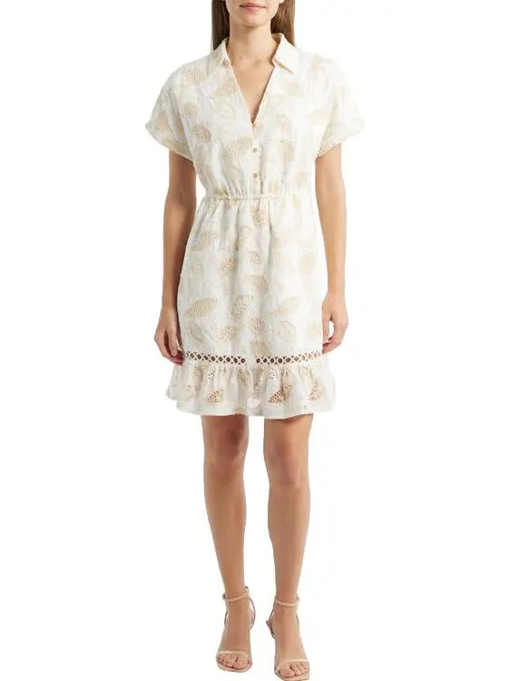 Sam Edelman Embroidered Cotton Shirt Dress - Ivory