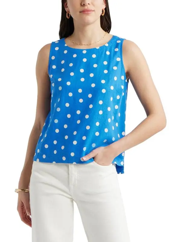 Caslon Linen Blend Tank - Blue Palace Tulla Dot