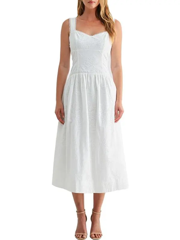 QUINCY MAE Cotton Eyelet Midi Dress - White