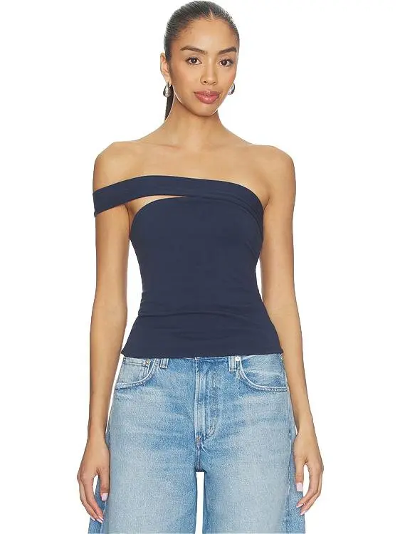 SKIMS Cotton Jersey One Shoulder Tube Top - Navy