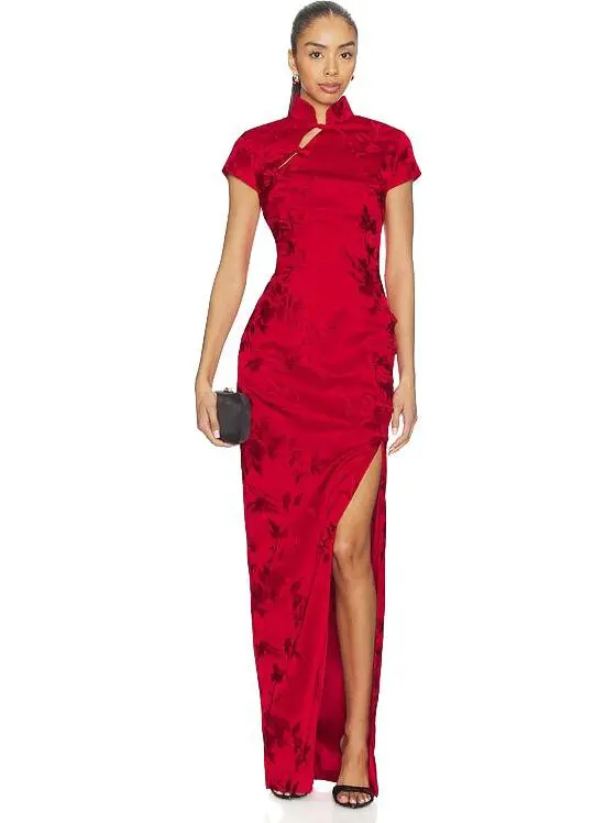 SAU LEE Isabella Embroidered Gown - Red