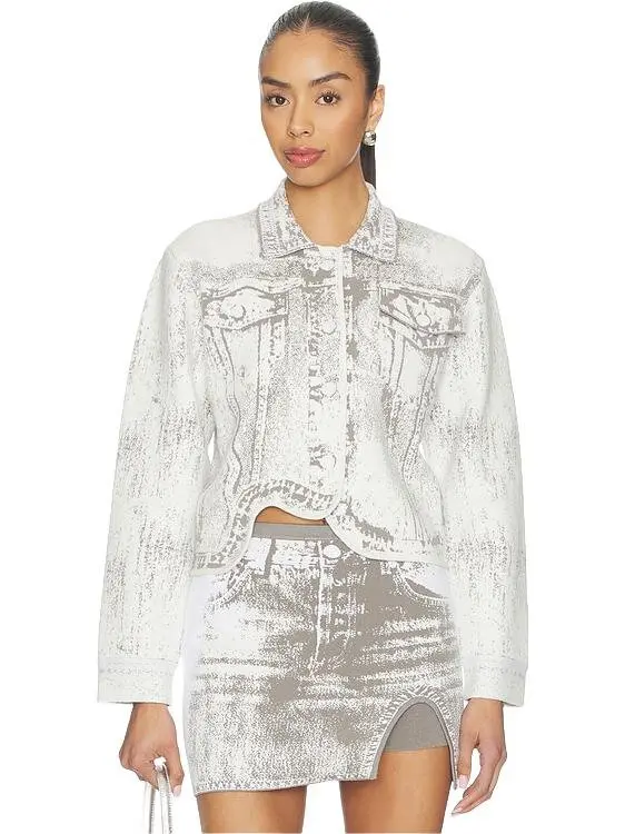 Ph5 Hana Denim Print Oversized Jacket - Denim White