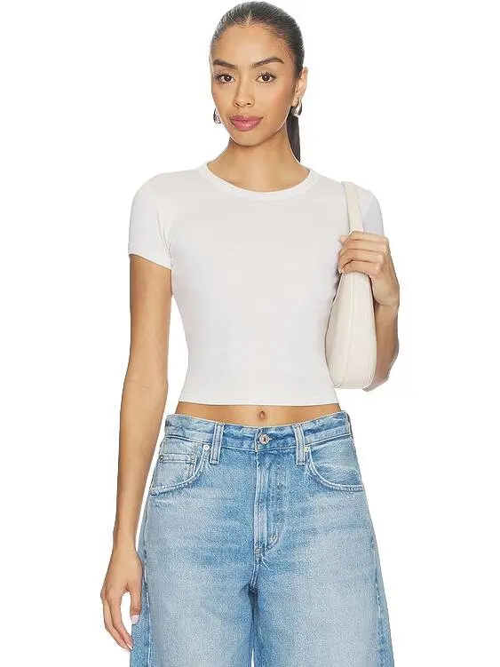 Enza Costa Supima Baby Rib Cropped Tee - Pearl Grey