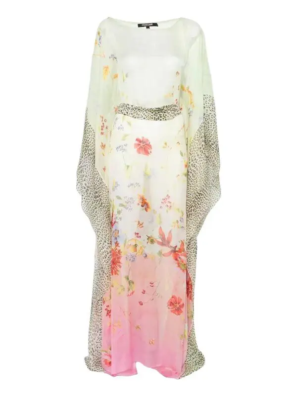 Roberto Cavalli Floral-print Kaftan - Neutrals
