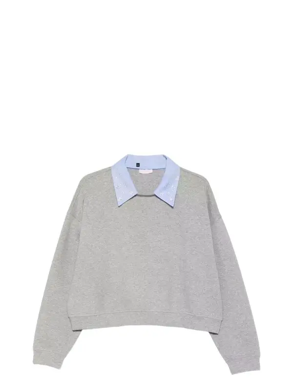 Liu Jo Embellished-collar Cropped Sweatshirt - Grey
