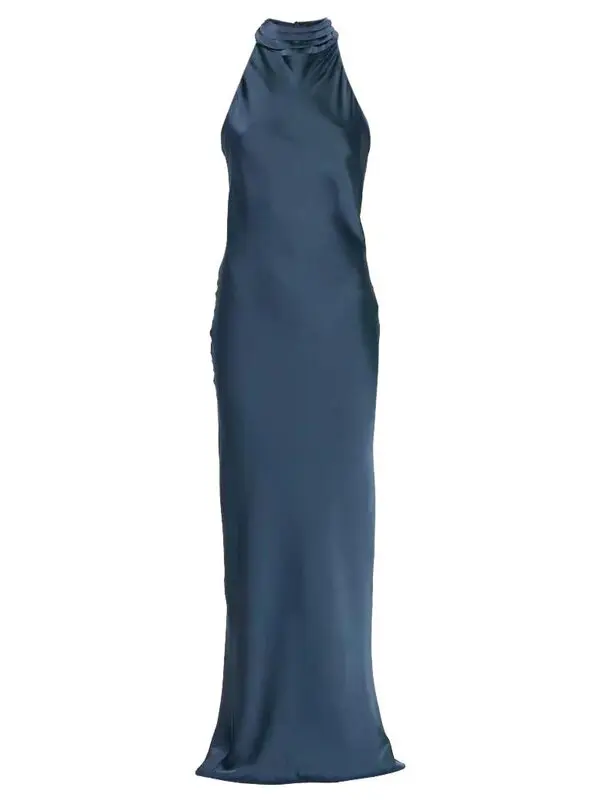 ACTUALEE Halterneck Open-back Maxi Dress - Blue