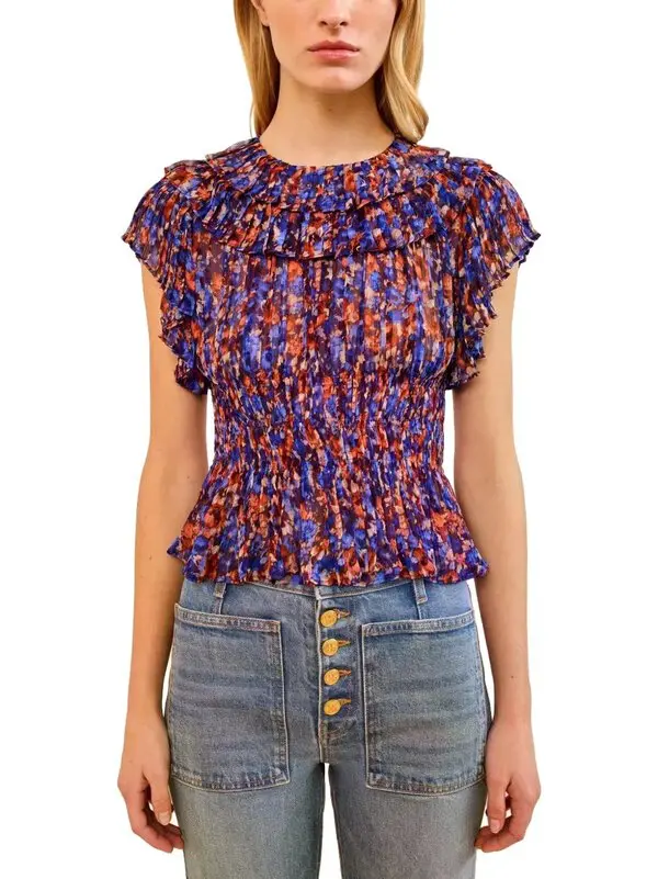 Ulla Johnson Athene Ruffled Silk Top - Blue