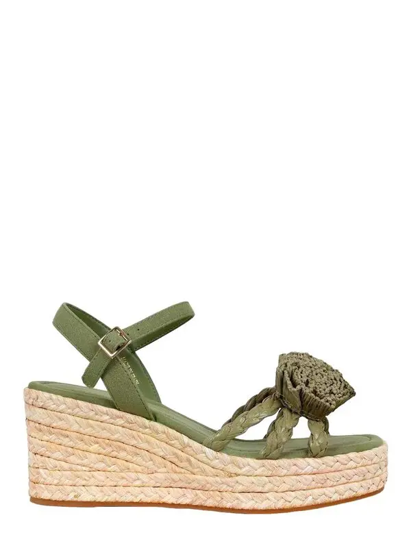 PALOMITAS BY PALOMA BARCELÒ Galena Flower-braided Wedge Sandals - Green