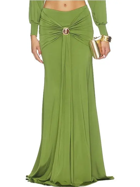 PatBO Jersey Maxi Skirt With Gold-tone Detail - Green