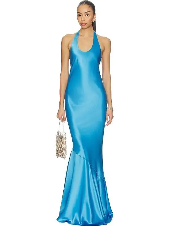 Retrofete Halterneck Maxi Dress - Blue