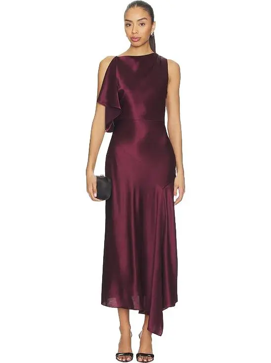 NICHOLAS Nayara Draped One Shoulder Dress - Wine