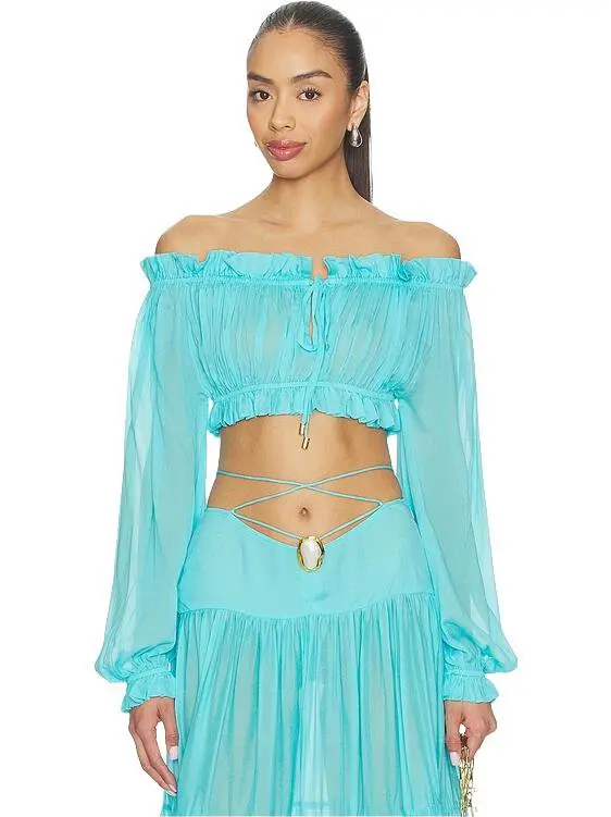 CIN CIN Off-the-shoulder Cropped Top - Blue