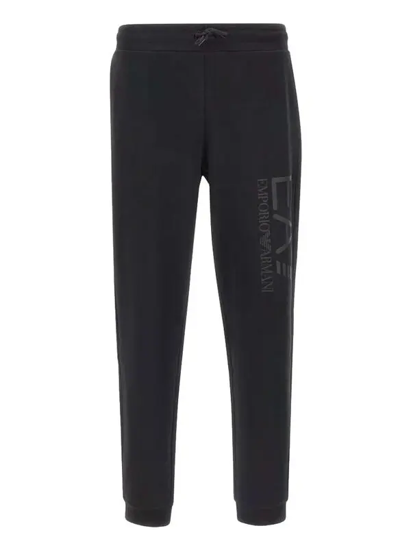 EA7 Core Identity Elasticated-waistband Logo-print Trousers - Black