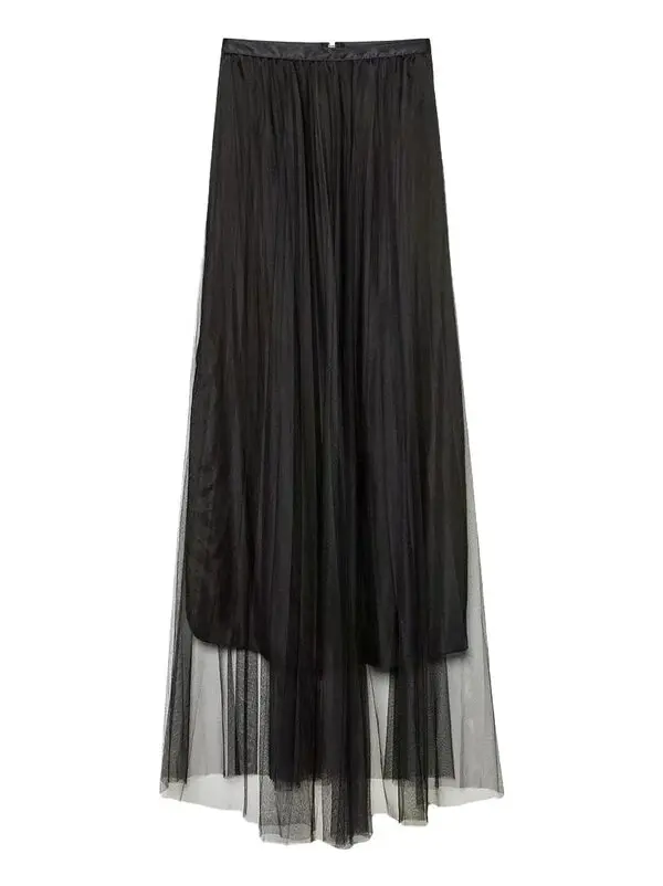 FORTE_FORTE Pleated Tulle High-low Hem Skirt - Black
