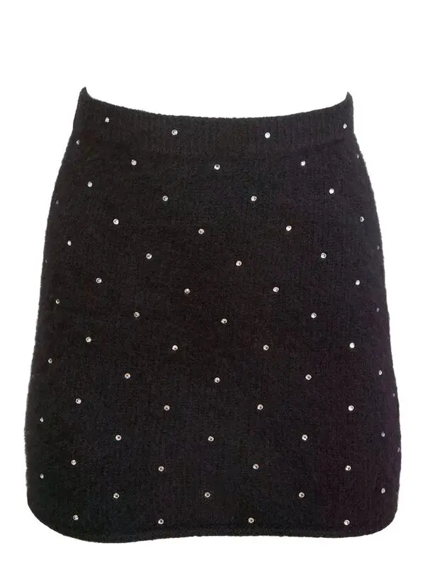 FLEUR DU MAL Rhinestone Knitted Mini Skirt - Black