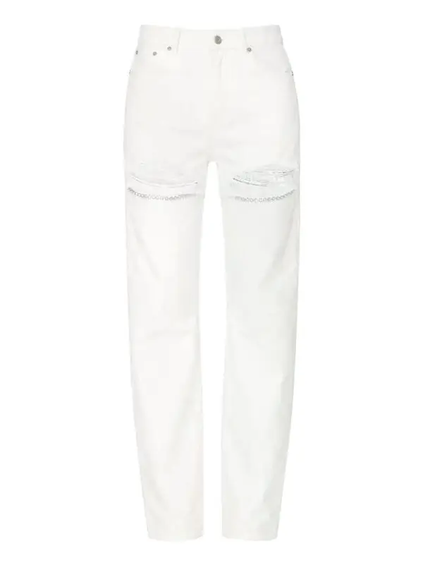 AREA Crystal-embellished Ripped Jeans - White