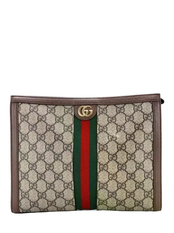 Gucci Ophidia Gg Coated Canvas Medium Clutch - Brown
