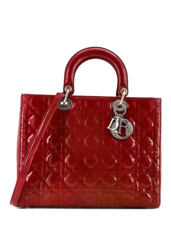 Dior Lady Large Satchel Cannage Quilt Patent - Red