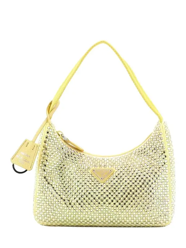 Prada Re-edition 2000 Crystal Embellished Mini Hobo Bag - Yellow