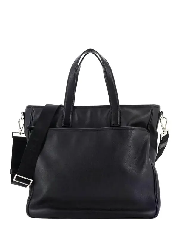 Prada Convertible Front Pocket Briefcase Leather Medium Tote Bag - Black