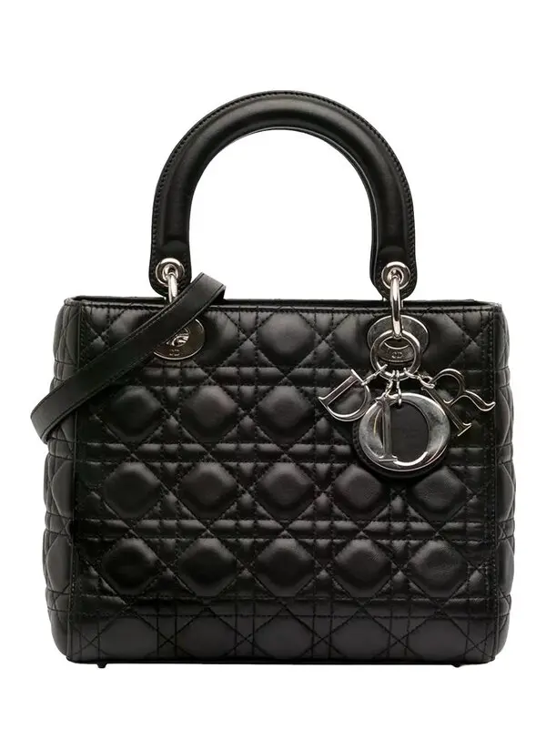 Dior 2012 Medium Lambskin Cannage Lady Satchel - Black